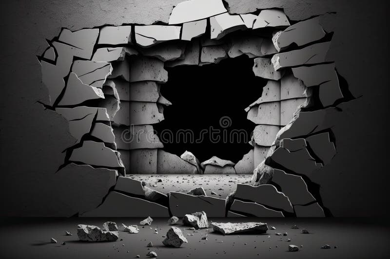 A Bleak, Broken Concrete Wall a Broken, Dark Slab of Stone Stock ...