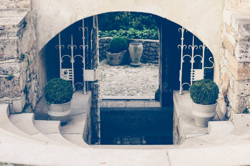Bled castle interior stock image. Image of lake, arches - 73690471