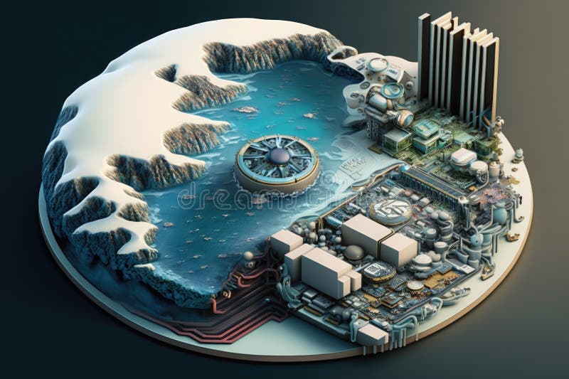 Blend between Computer Motherboard, Chip and Planet. Nature and ...