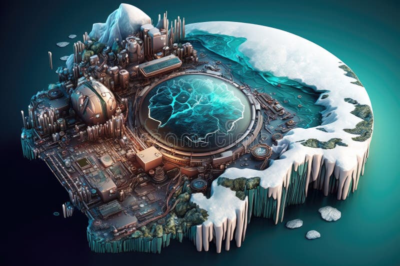 Blend between Computer Motherboard, Chip and Planet. Nature and ...