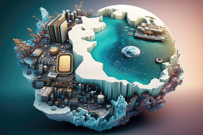 Blend between Computer Motherboard, Chip and Planet. Nature and ...