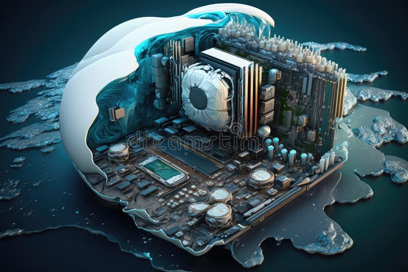 Blend between Computer Motherboard, Chip and Planet. Nature and ...