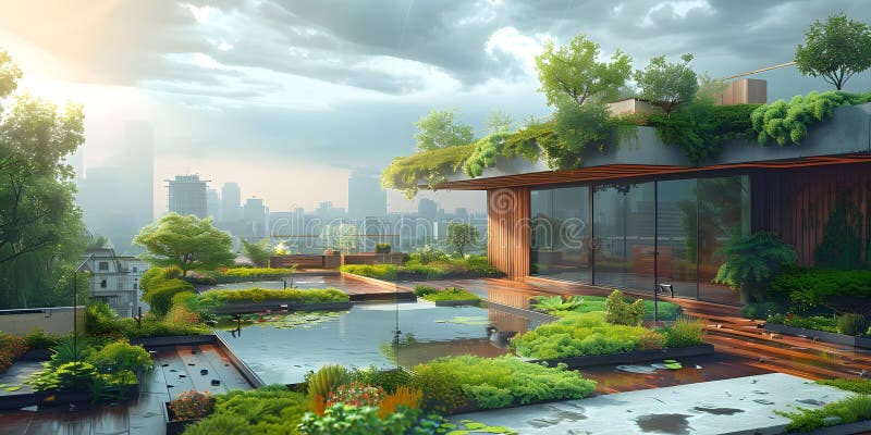Blend of Greenery and Modern Structures in Sustainable Urban Rooftop ...