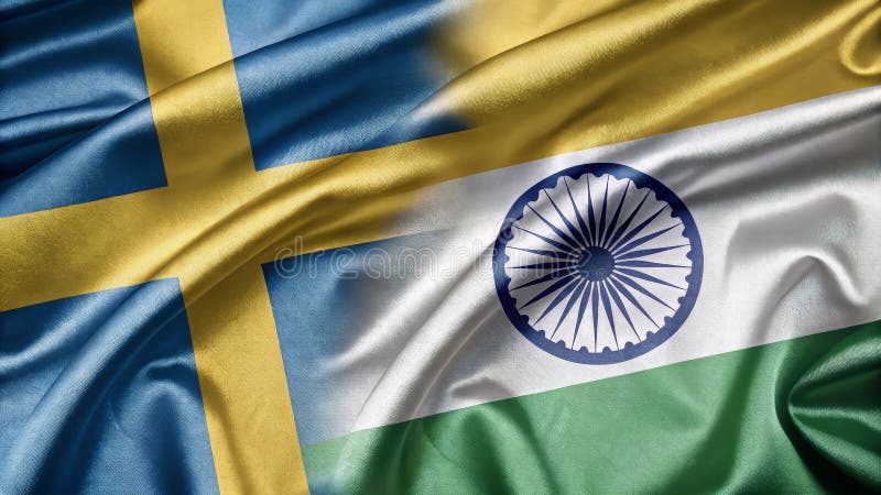 Blended Flags of Sweden and India Symbolizing Cooperation and Unity ...