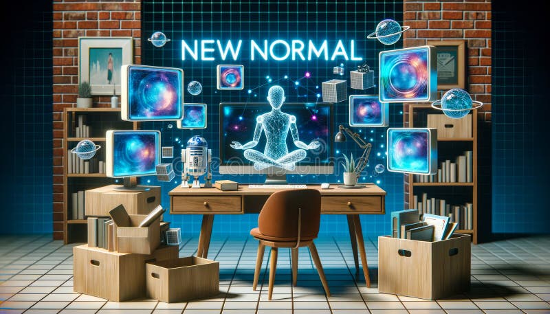 Blended Home Office New Normal with Holographic Tech and Classic Desk ...