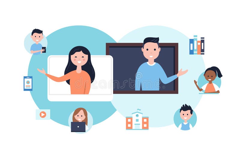 Blended Learning Education Approach. Teachers and Students. Online and ...