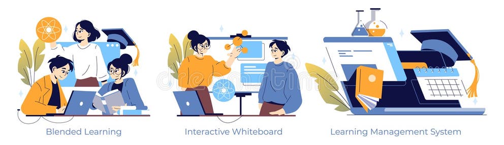 Blended Learning and Interactive Education Stock Vector - Illustration of device, academic ...