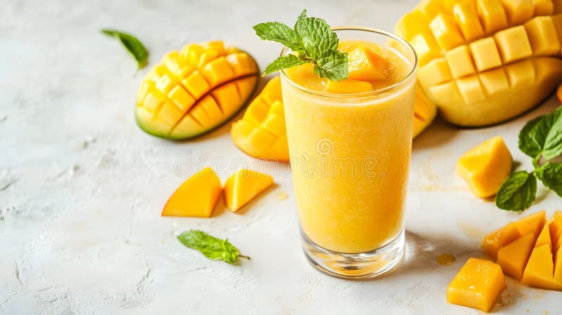 Blended Mango Delight: Fresh Tropical Fruit Drink Styled with Mint for ...