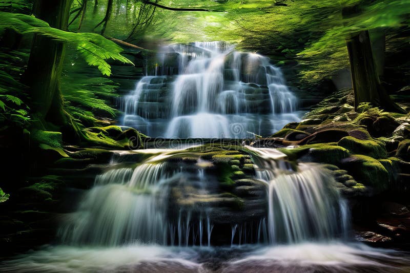 Blended Waterfall a Waterfall with Multiple Exposures Creating a Stock ...