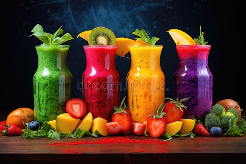 Blender Blending Bright, Vibrant Colored Smoothies Stock Image - Image ...