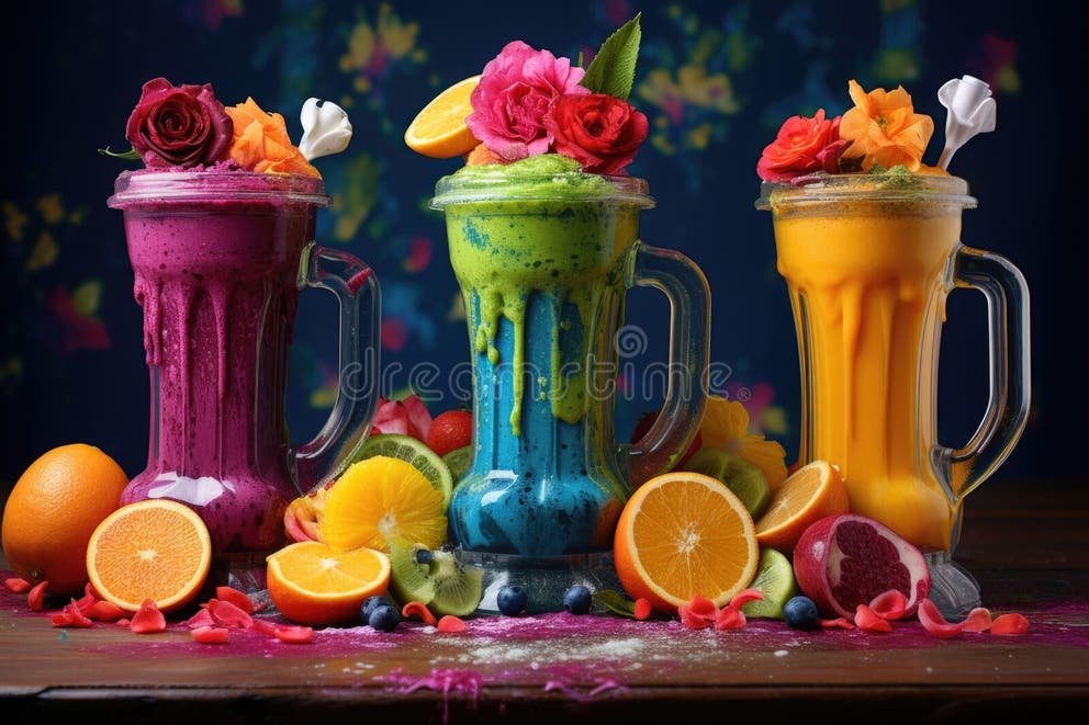Blender Blending Bright, Vibrant Colored Smoothies Stock Illustration ...