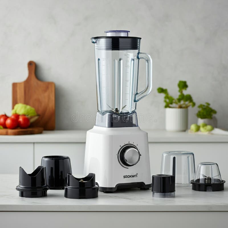 Blender with a Clear Plastic Pitcher and Black Lid on a White Base ...
