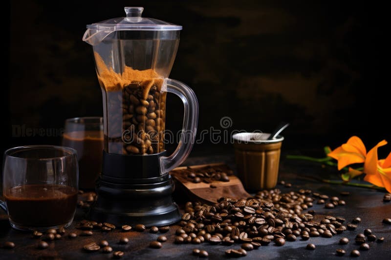 Blender with Coffee Beans and Ice for a Delicious Iced Coffee Stock ...