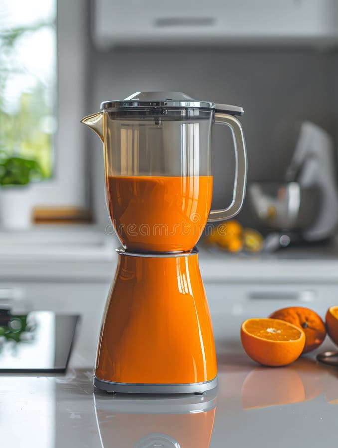 Blender Filled with Orange Juice on a Kitchen Countertop. Stock Photo ...