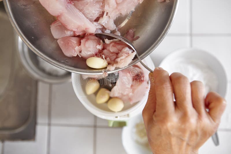 Blender Fish and Ingredient Stock Photo - Image of finger, kitchen ...