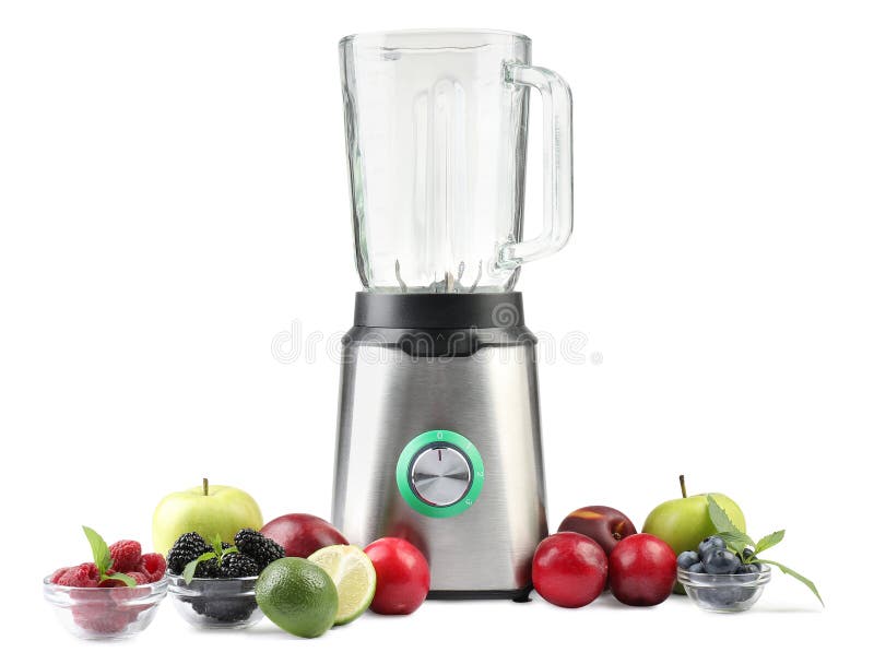 Blender and Fresh Ingredients Isolated on White Stock Image - Image of ...