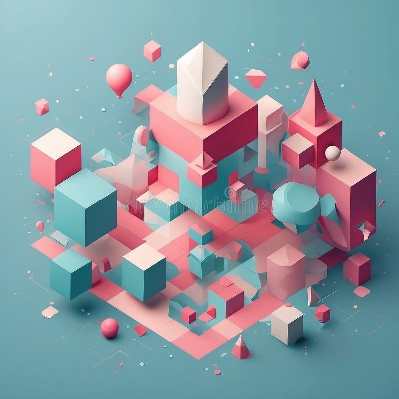 Blender-Inspired Isometric Geometric Pattern with Floating Cubes ...