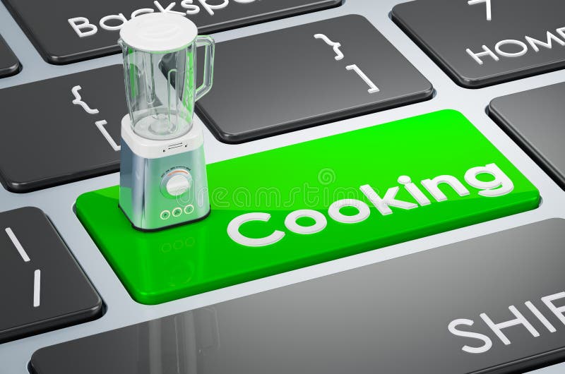 Blender on Keyboard. Cooking Green Key. 3D Rendering Stock Illustration ...