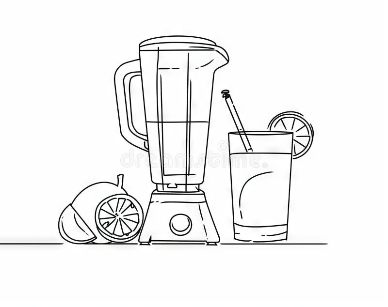The Blender and Orange Juice Continuous Line Drawing is a Modern ...