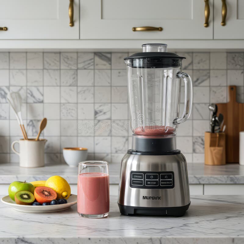 Blender with Smoothie and Fruit on Kitchen Counter Stock Photo - Image ...