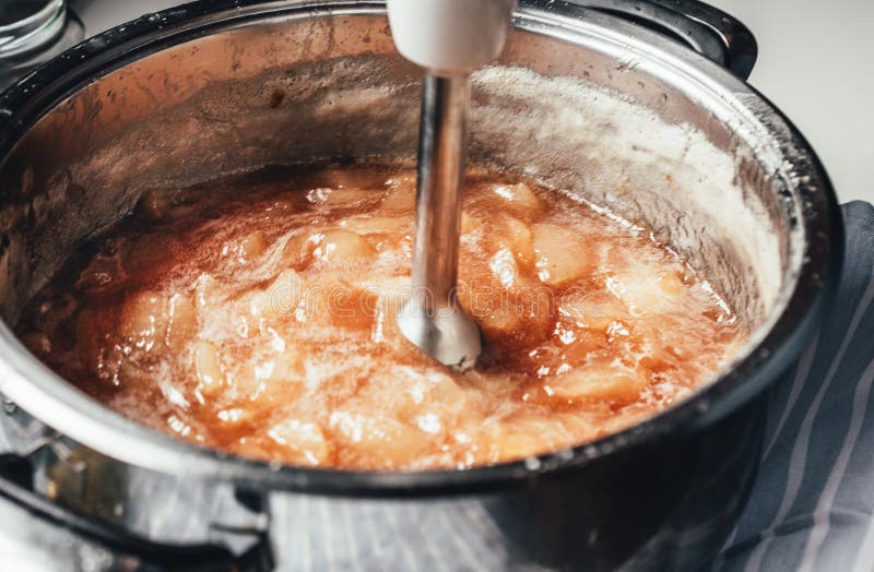 Blending Homemade Pear Jam in Pot Stock Image - Image of recipe, soft ...