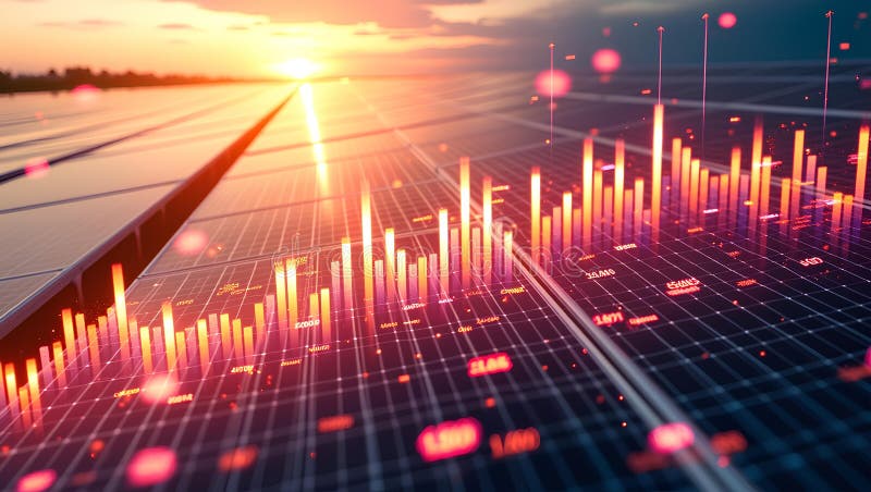 A Blends Solar Panels with a Financial Data Graph Stock Illustration ...