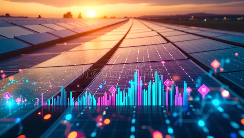 A Blends Solar Panels with a Financial Data Graph Stock Illustration ...
