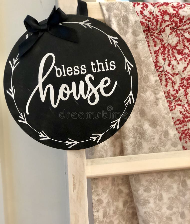 Bless this House Decorative Sign Stock Photo - Image of hangs, round ...