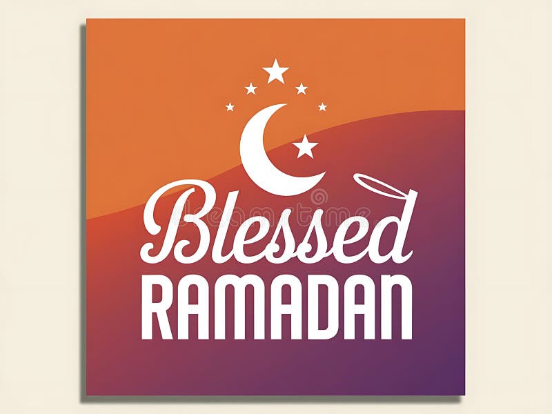 Blessed Ramadan in Modern Script with Crescent Moon and Stars Stock ...