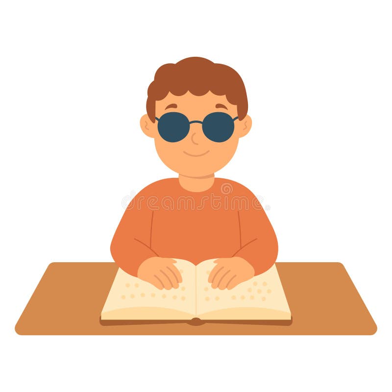 Blind Child Reading Braille Book. Visually Impaired Kid Learning. Boy ...