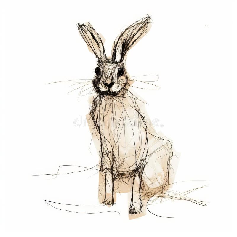 Blind Contour Drawing of a Full Body Rabbit Isolated Stock Illustration ...