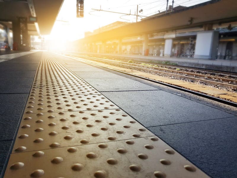 Blind Floor Tiles on Train Station Platform Stock Photo - Image of ...