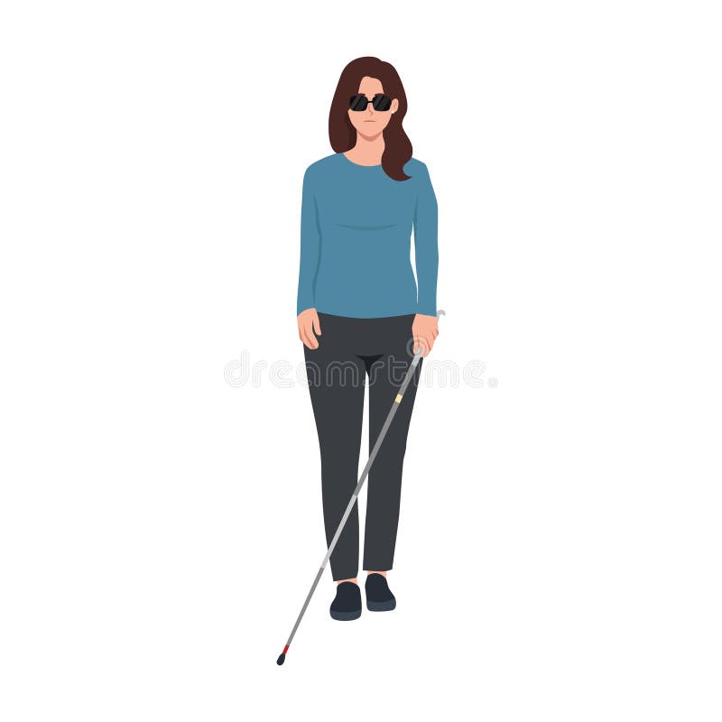 Blind Girl with a Cane Walking Stock Illustration - Illustration of ...