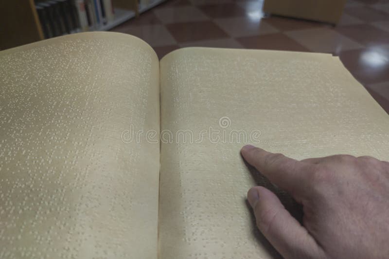 Blind Male Reading Braille Language Book at Library Stock Photo - Image ...