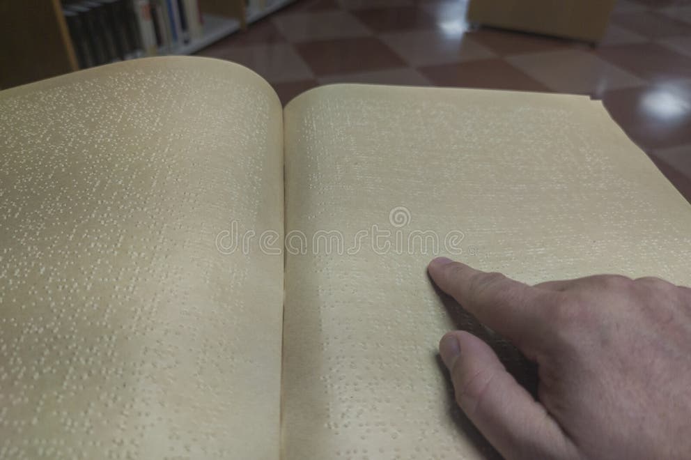 Blind Male Reading Braille Language Book at Library Stock Photo - Image ...
