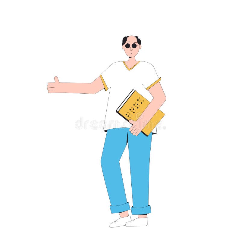 Blind Man with Book. Person with Disability Have a Braille Book Stock ...