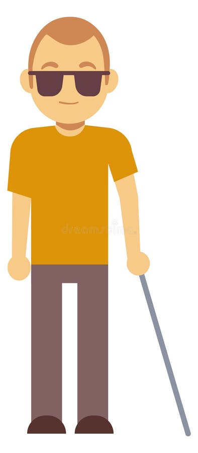 Blind Man Cartoon Character. Guy with Walking Stick Stock Vector ...