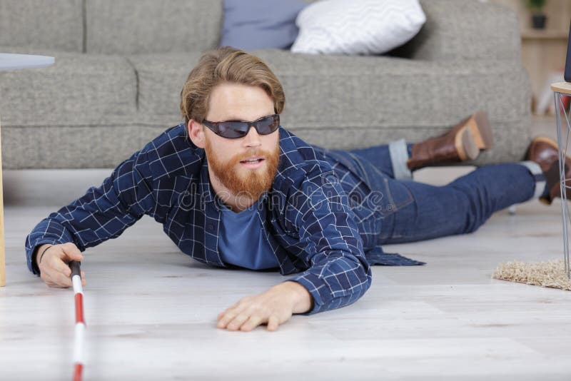Blind man fell on floor stock photo. Image of alone - 281500898