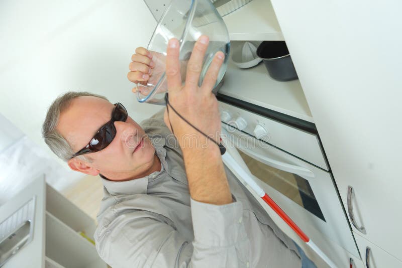 Blind Man at Home in Kitchen Stock Image - Image of blindness, male ...