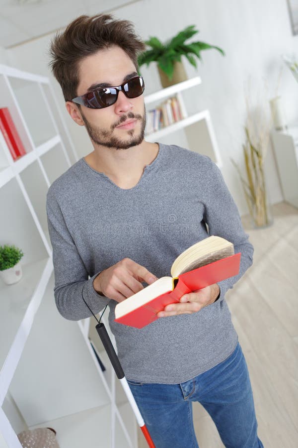 Blind Man Reading Braille Book at Home Stock Photo - Image of feel ...