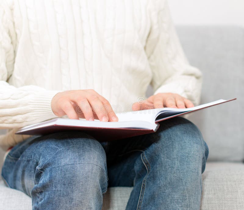 Blind Man Reading Braille Book. Stock Image - Image of individuality ...