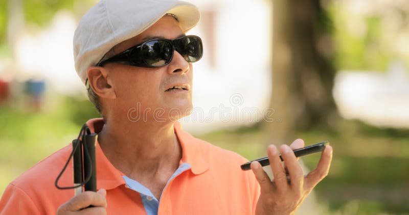 Blind Man Talking with Mobile Phone Disabled Man Speaking Stock Photo ...