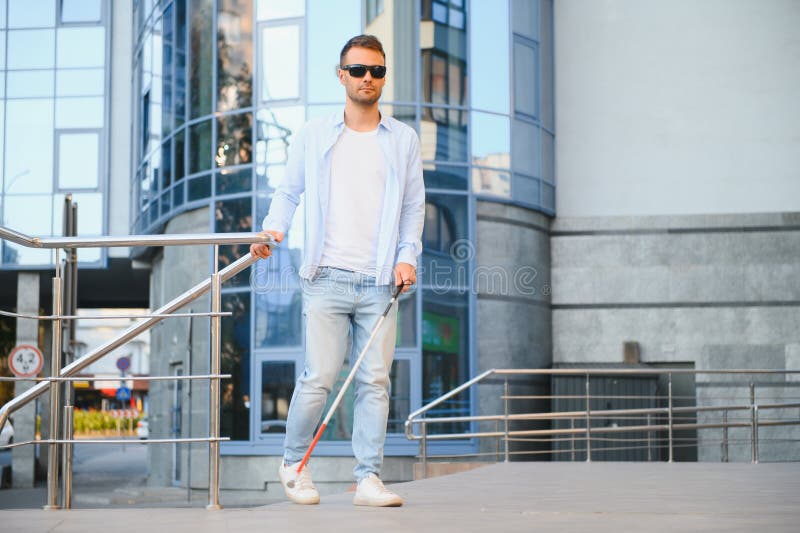 Blind Man. Visually Impaired Man with Walking Stick, Stock Photo ...