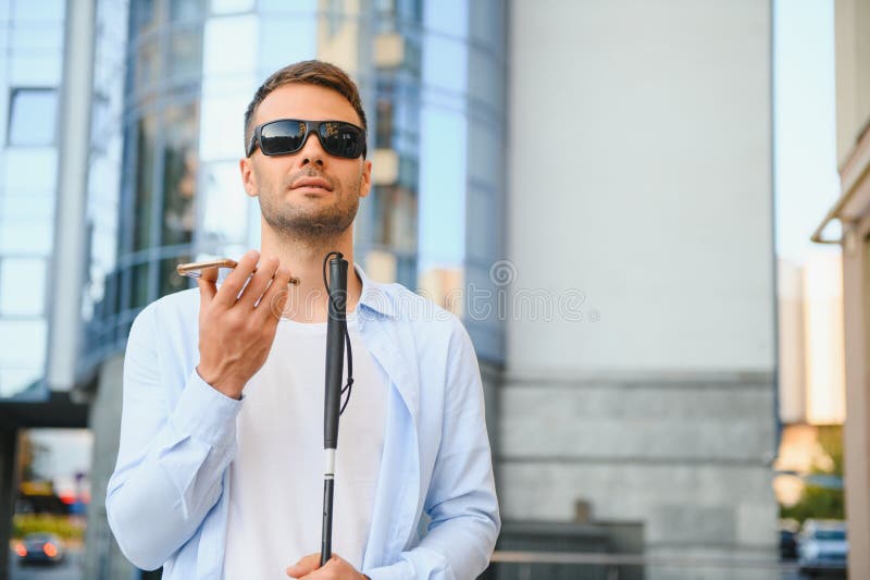 Blind Man. Visually Impaired Man with Walking Stick, Stock Image ...