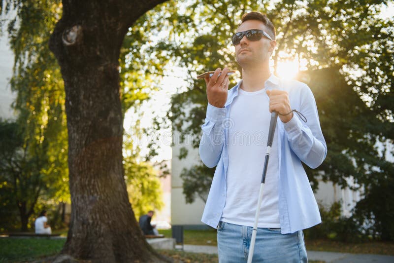 Blind Man. Visually Impaired Man with Walking Stick, Stock Image ...