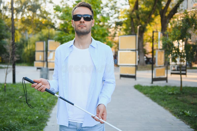 Blind Man. Visually Impaired Man with Walking Stick, Stock Photo ...