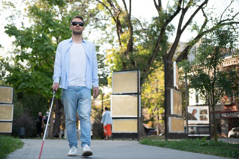 Blind Man. Visually Impaired Man with Walking Stick, Stock Image ...