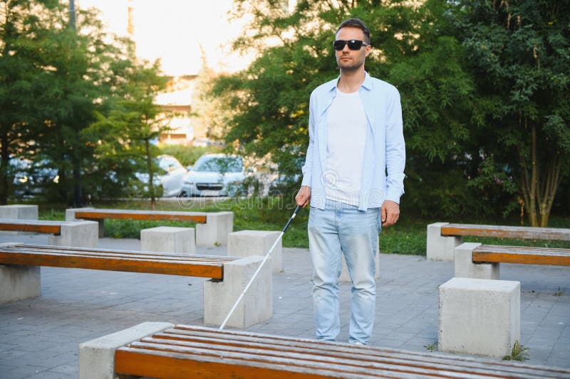 Blind Man. Visually Impaired Man with Walking Stick, Stock Image ...