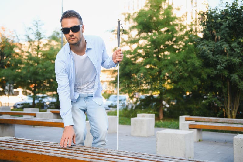 Blind Man. Visually Impaired Man with Walking Stick, Stock Image ...