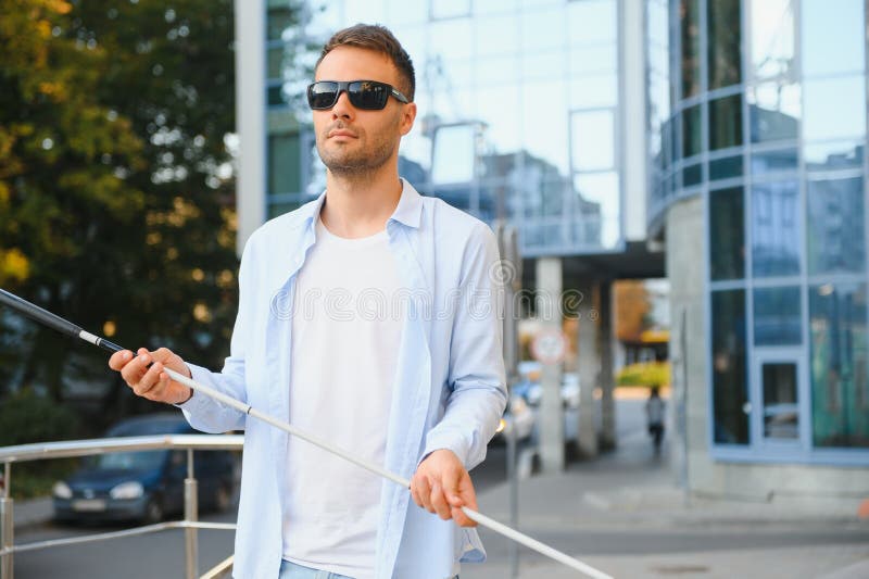 Blind Man. Visually Impaired Man with Walking Stick, Stock Image ...